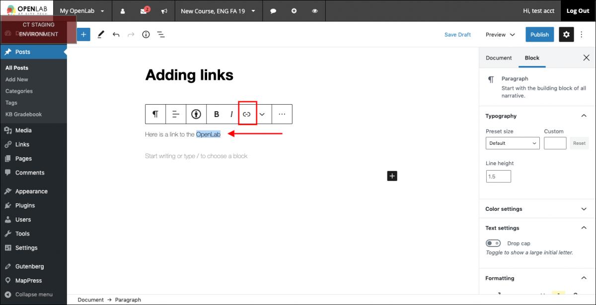 Add Links – SPS OpenLab Help Documentation