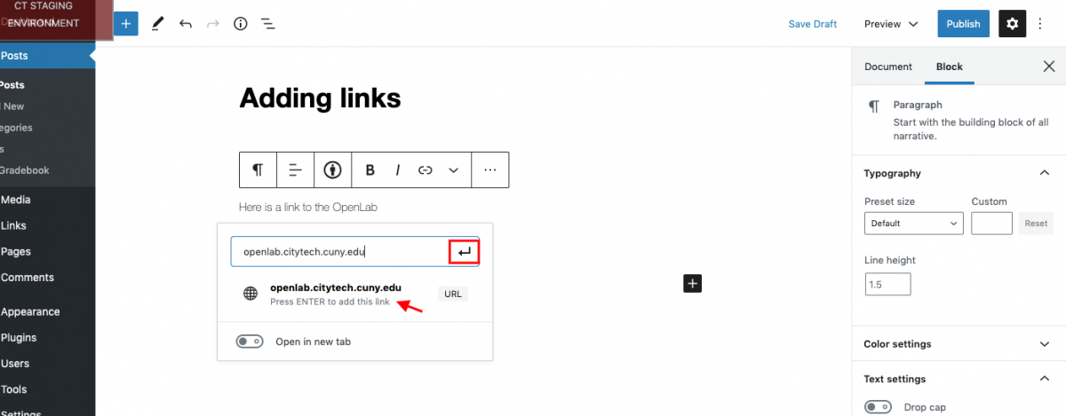 Add Links – SPS OpenLab Help Documentation