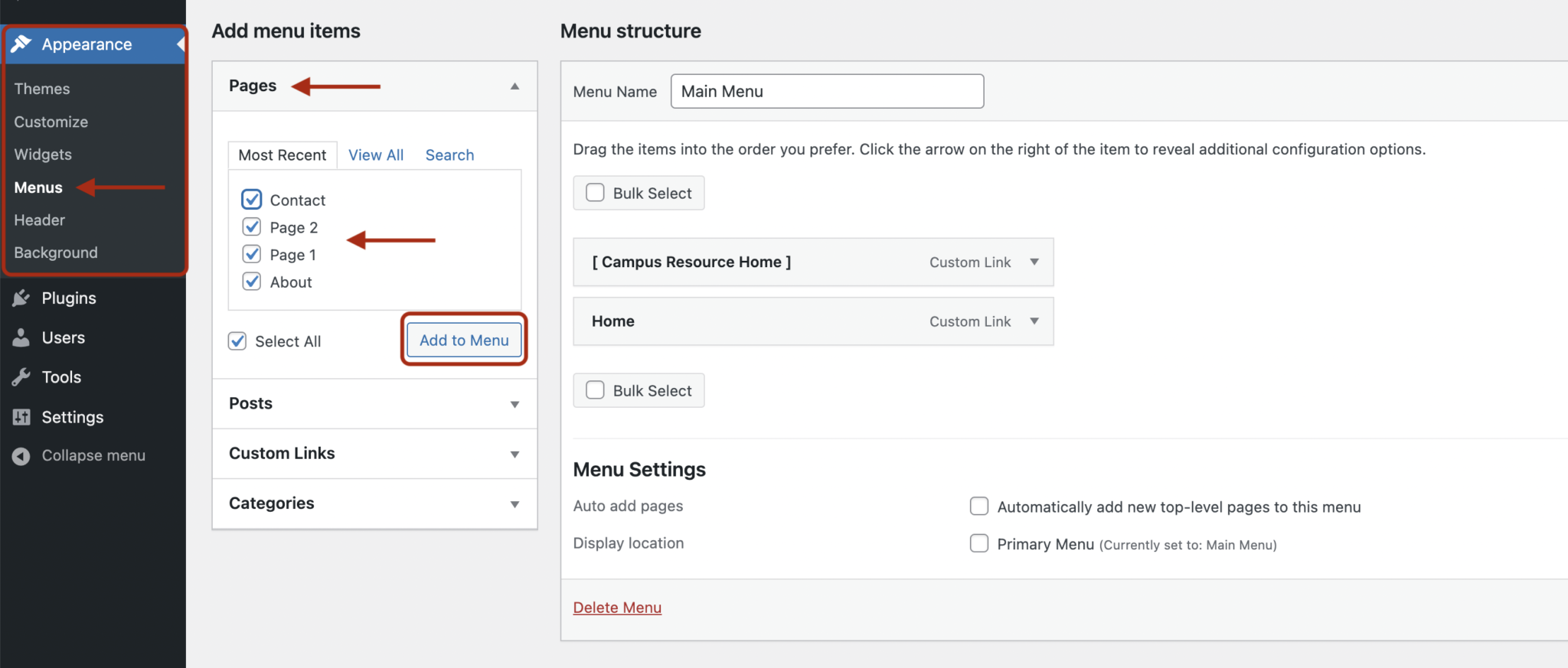 Changing the menu on your site – SPS OpenLab Help Documentation