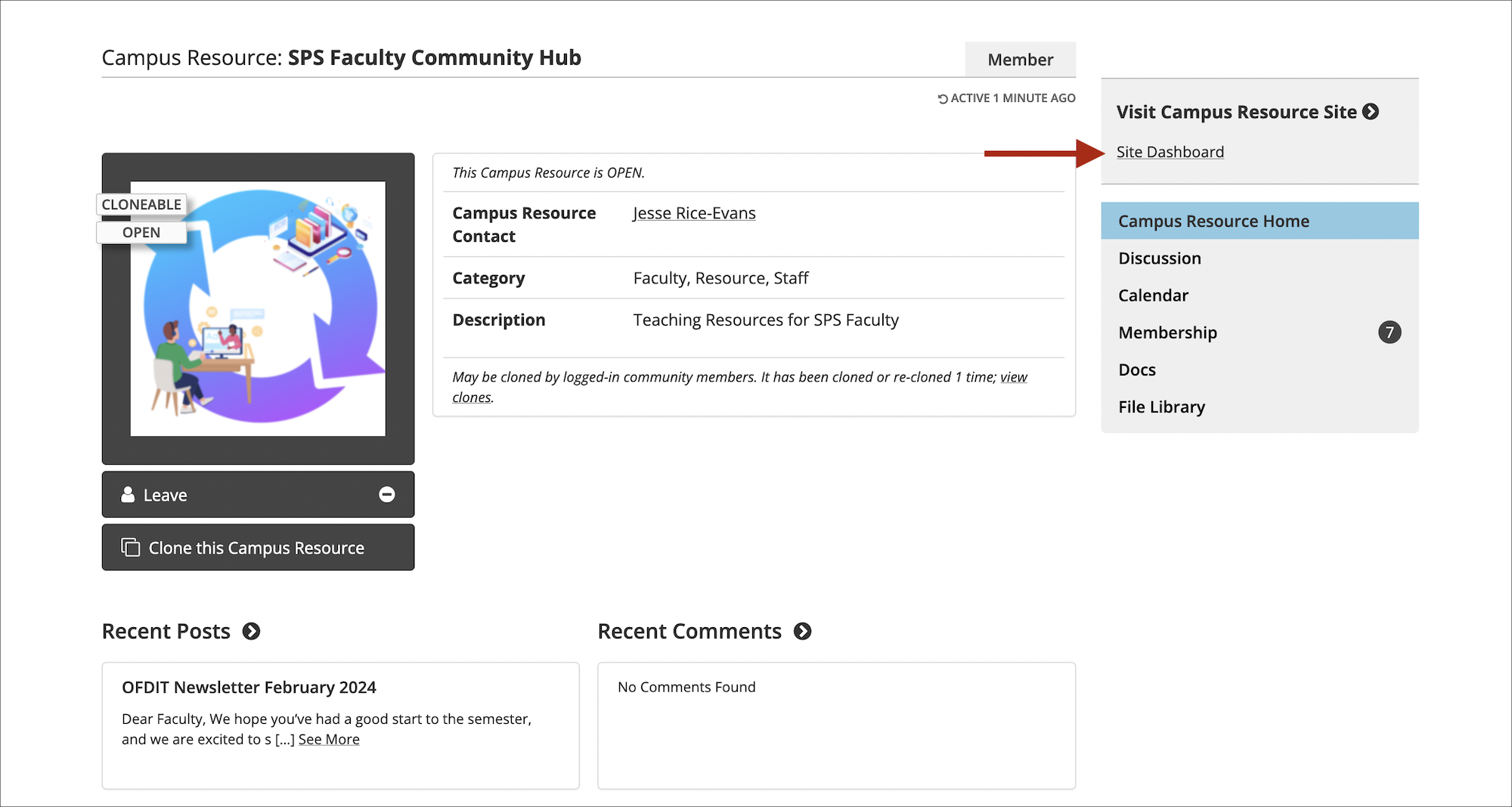 Use the Dashboard – SPS OpenLab Help Documentation