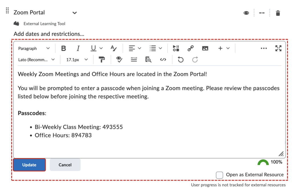 Adding a Zoom Portal to a Course – Teaching Guides