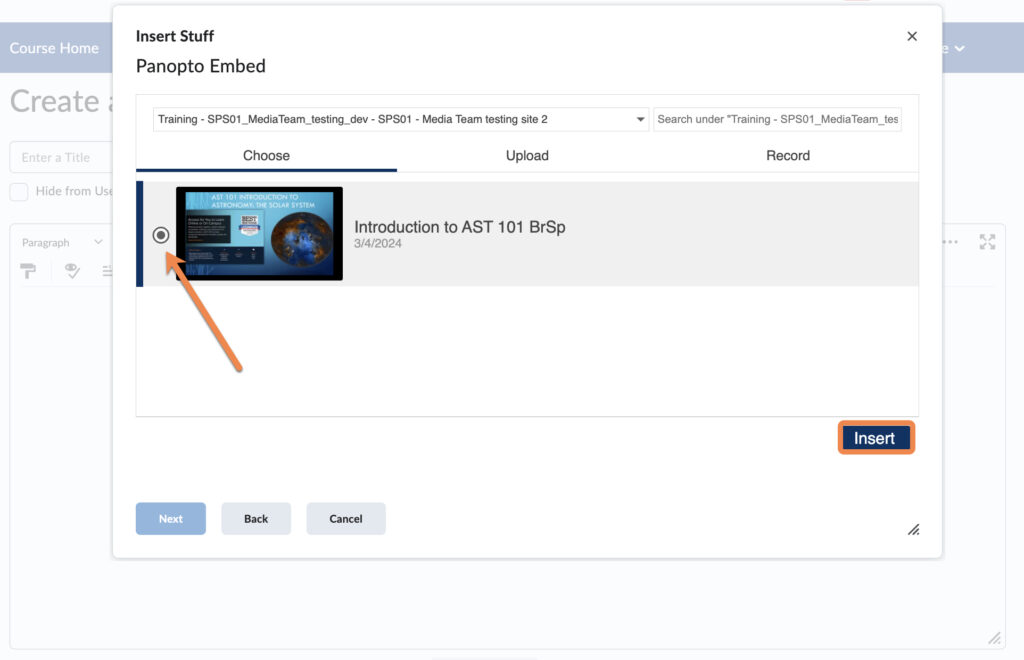 Adding a Panopto Video to Brightspace using the Content Editor – Teaching Guides