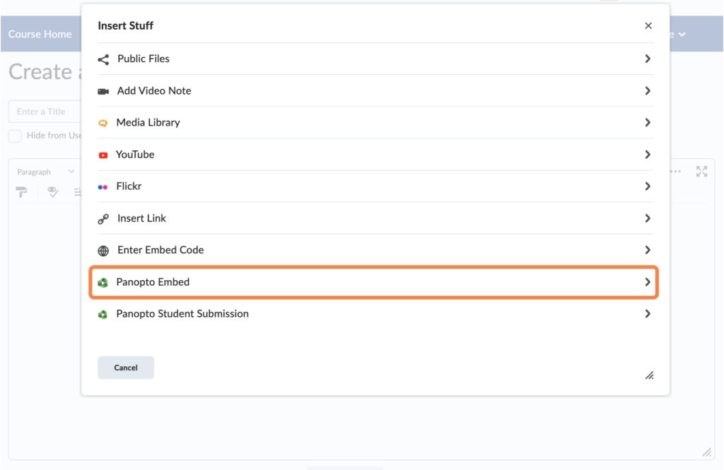 Adding a Panopto Video to Brightspace using the Content Editor – Teaching Guides