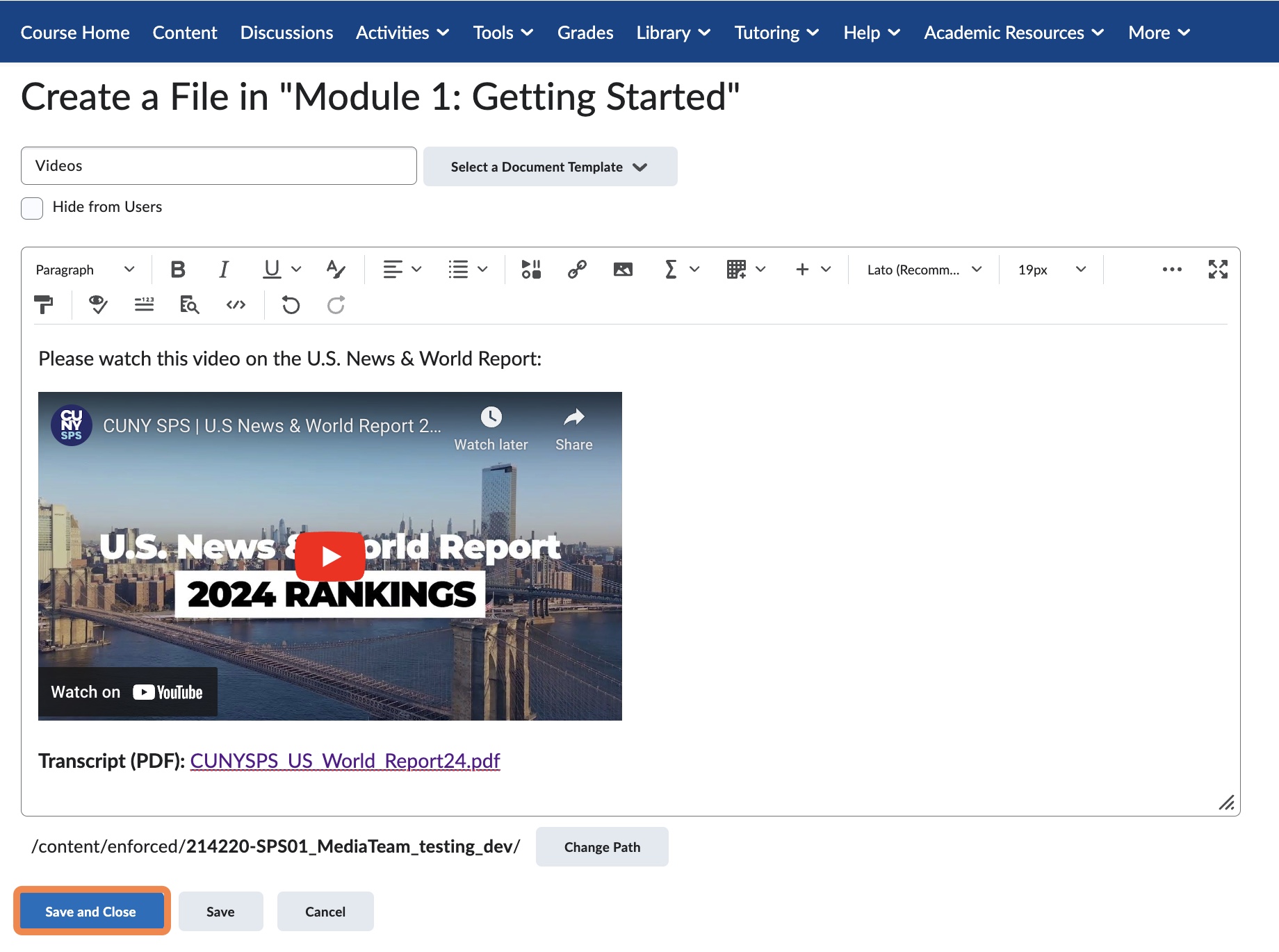 Adding YouTube/Vimeo Videos to Brightspace – Teaching Guides
