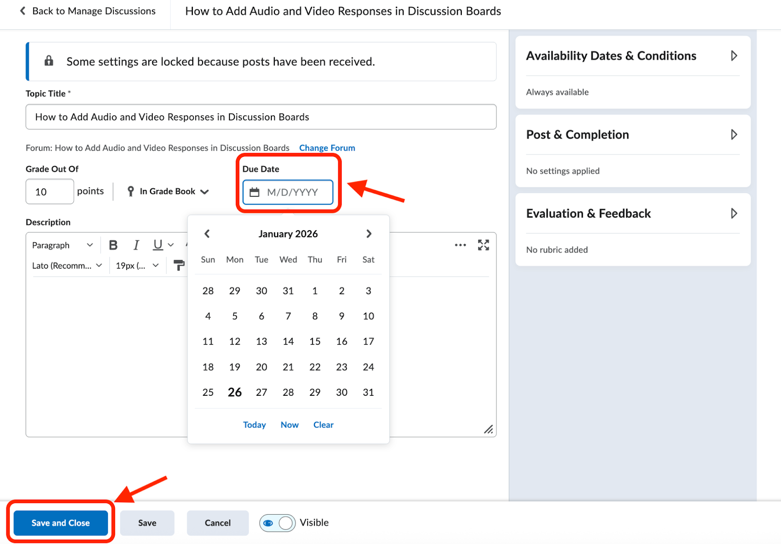 Setting and Updating Discussion Dates in Brightspace – Teaching Guides